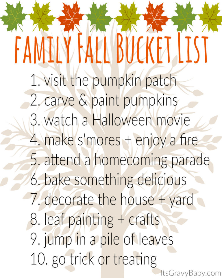 Family Fall Bucket List | free printable - It's Gravy, Baby!